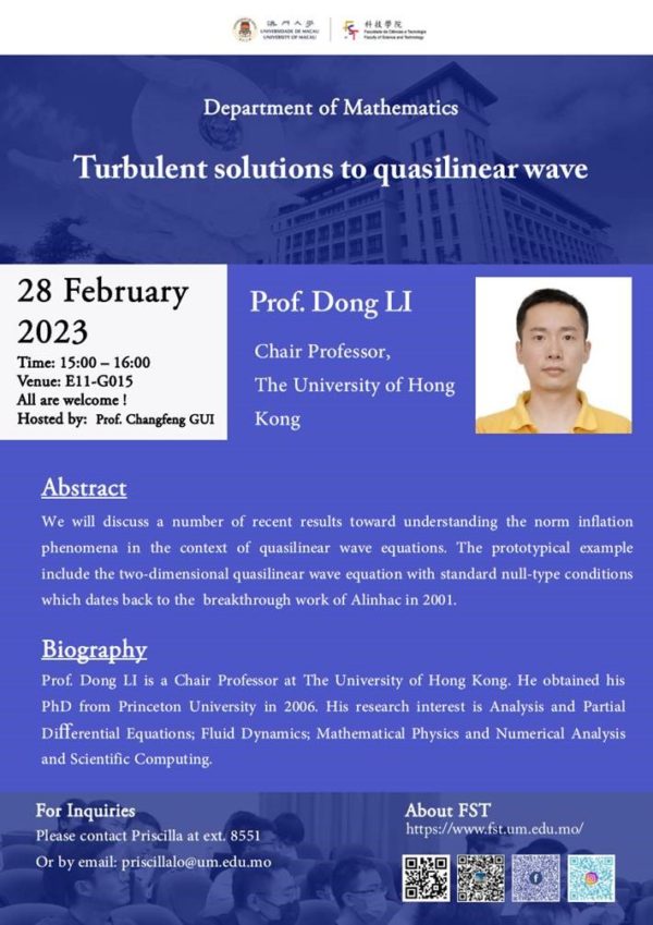 Turbulent solutions to quasilinear wave Prof. Dong LI from University ...