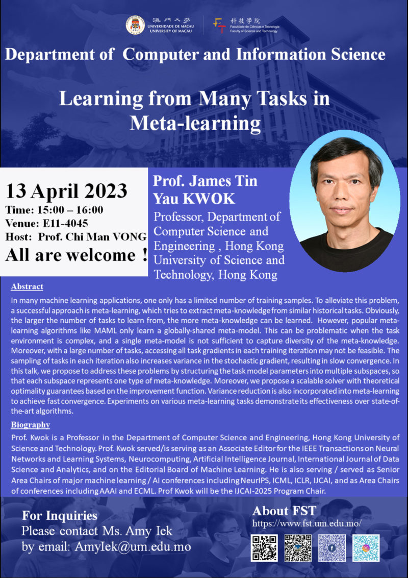 Learning from Many Tasks in Meta-learning Speaker: Prof. James Tin Yau KWOK from Hong Kong ...