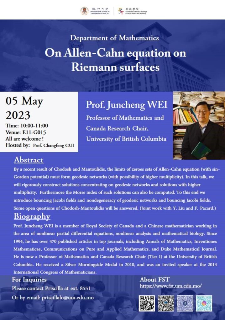 On Allen-Cahn equation on Riemann surfaces – Faculty of Science and Technology | University of Macau