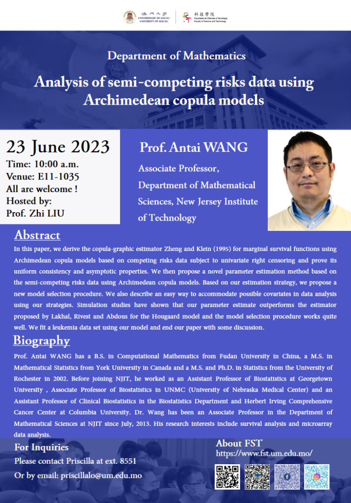 Analysis of semi-competing risks data using Archimedean copula models – Faculty of Science and ...