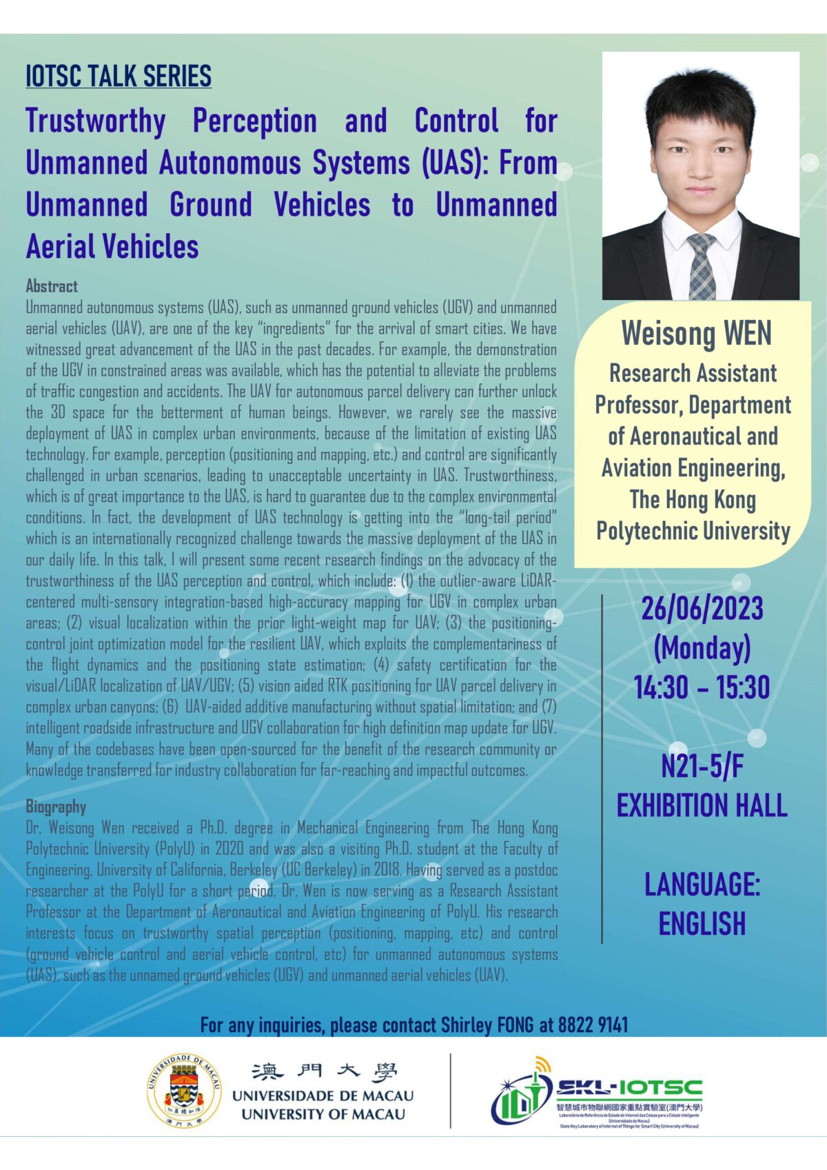 IOTSC Talk Series: Trustworthy Perception and Control for Unmanned ...