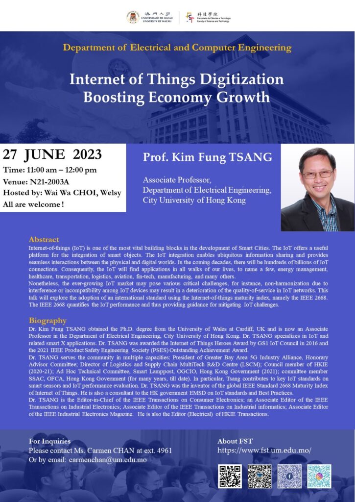 Internet of Things Digitization Boosting Economy Growth Prof. Kim Fung TSANG from City ...