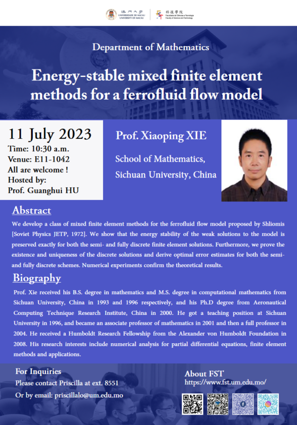 Energy-stable mixed finite element methods for a ferrofluid flow model – Faculty of Science and ...
