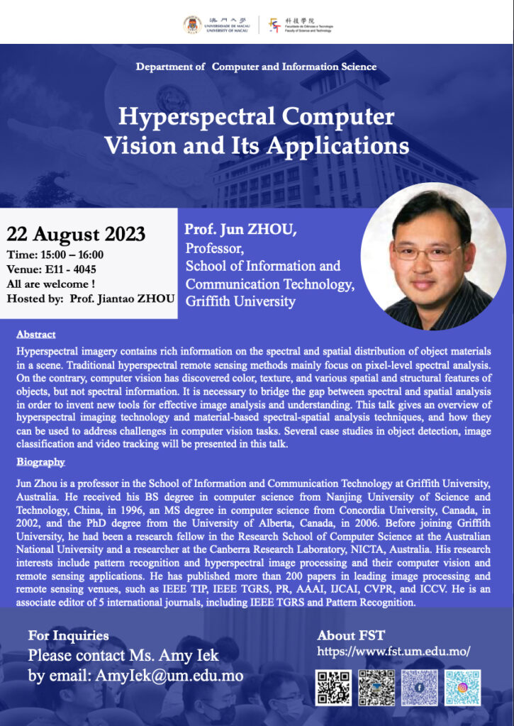 Hyperspectral Computer Vision and Its Applications Speaker: Prof. Jun ...