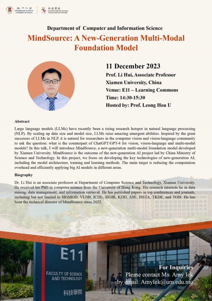 MindSource: A New-Generation Multi-Modal Foundation Model Speaker: Prof. Li Hui from Xiamen ...