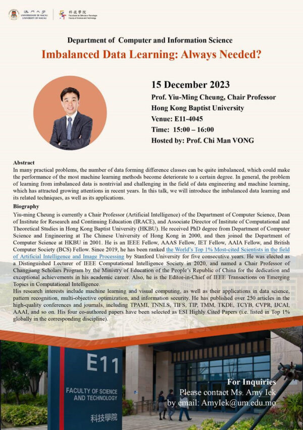 Imbalanced Data Learning: Always Needed? Speaker: Prof. Yiu-Ming Cheung ...
