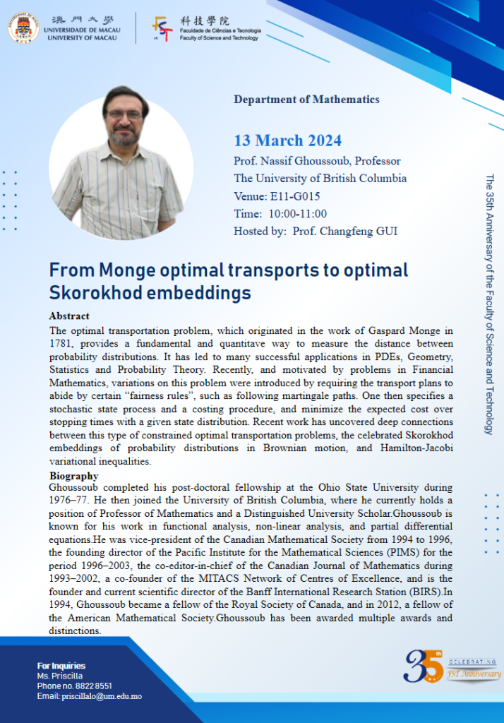 From Monge optimal transports to optimal Skorokhod embeddings – Faculty of Science and ...