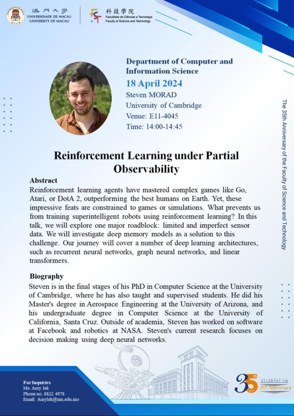 Reinforcement Learning under Partial Observability Speaker: Steven MORAD from University of ...