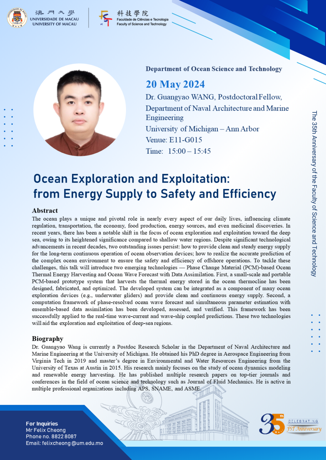 Ocean Exploration and Exploitation: from Energy Supply to Safety and Efficiency Speaker: Dr ...