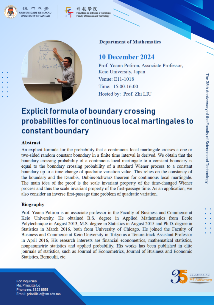 Explicit formula of boundary crossing probabilities for continuous ...