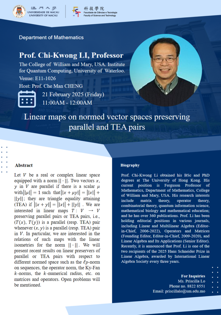 Linear maps on normed vector spaces preserving parallel and TEA pairs ...
