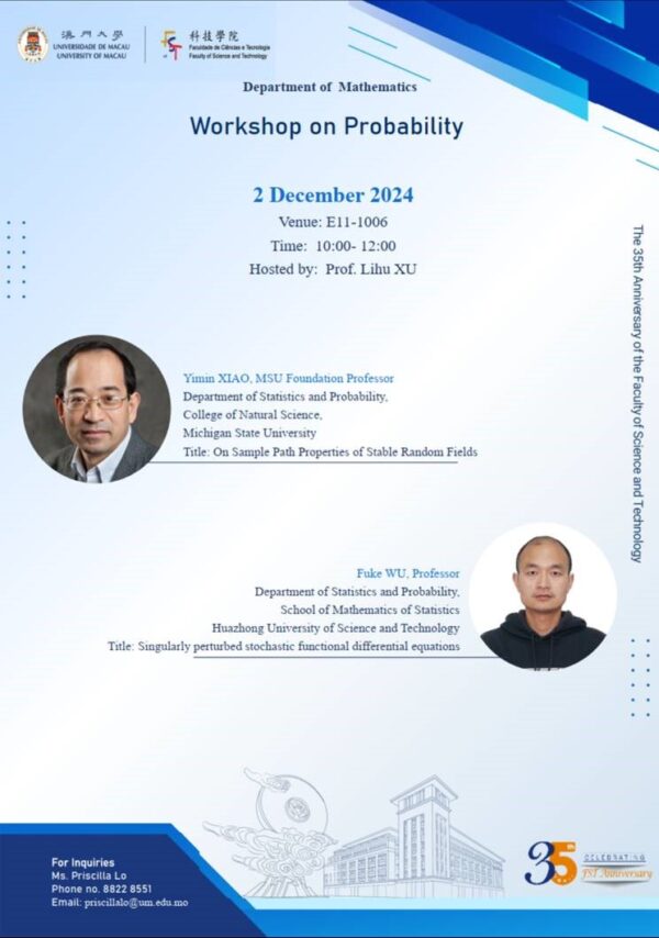 Workshop on Probability – Faculty of Science and Technology | University of Macau