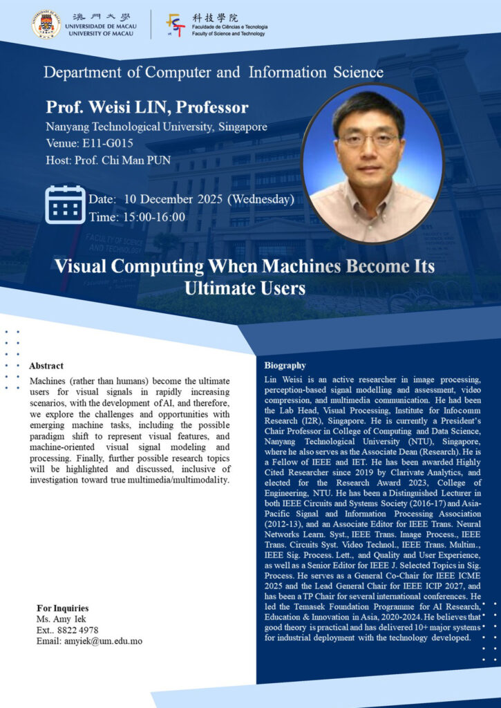 Visual Computing When Machines Become Its Ultimate Users Speaker: Prof ...